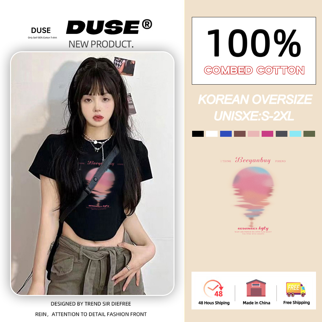 Áo thun DUSE 100% cotton màu đen tay ngắn cổ tròn dáng rộng in họa tiết ...