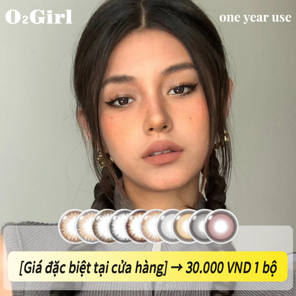 Set 2 Kính Áp Tròng O2G Màu Xám Xanh Dương Nâu Đen Cận Thị Có Thể Sử ...