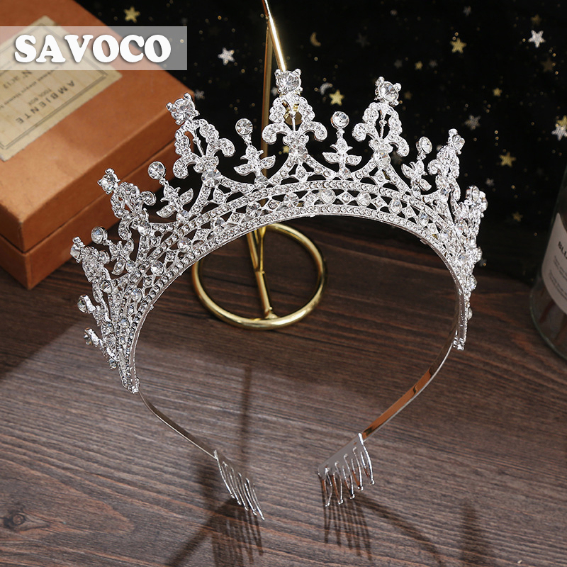 SAVOCO Phụ nữ Sang trọng Lược Zircon Vương miện Đám cưới Công chúa Sinh ...