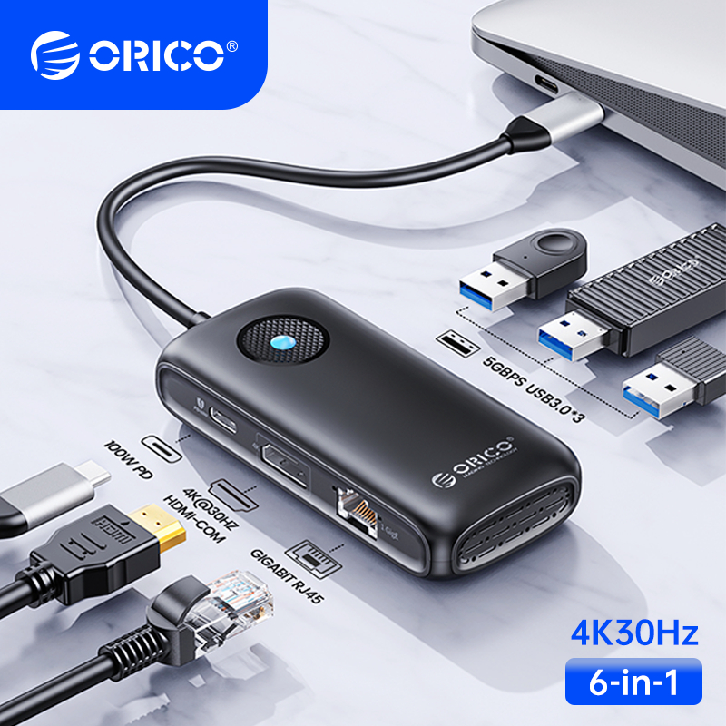Orico USB C HUB 4K Bộ chuyển đổi HDMI Type C sang RJ45 USB 3.0 PD 100W ...