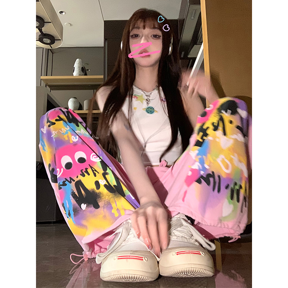 Kaisike Quần ống rộng Lưng Cao Dây Rút In Họa Tiết graffiti Thời Trang Cho Nữ | Shopee Việt Nam