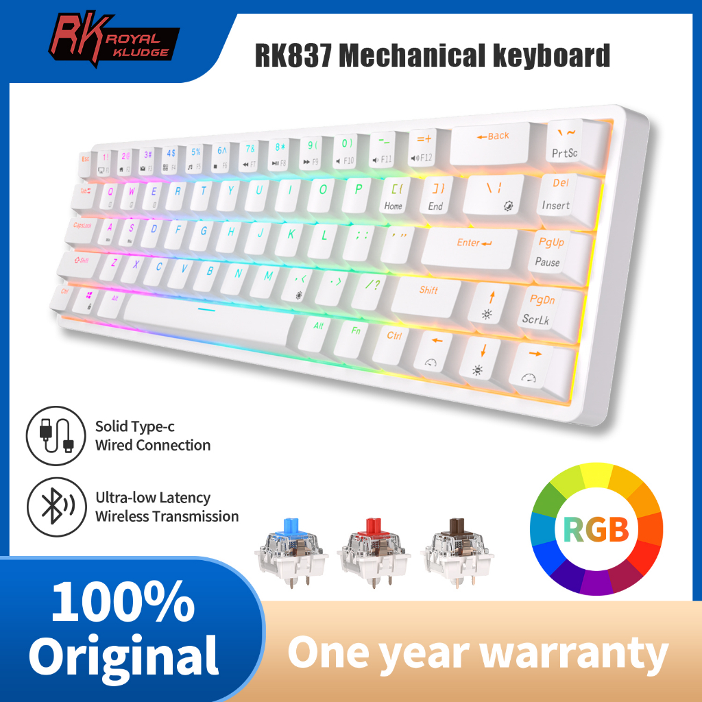 Bàn phím không dây Mini cơ khí RK ROYAL KLUDGE RK837 / G68 Hotswap 3 chế độ có đèn nền RGB 60% ...