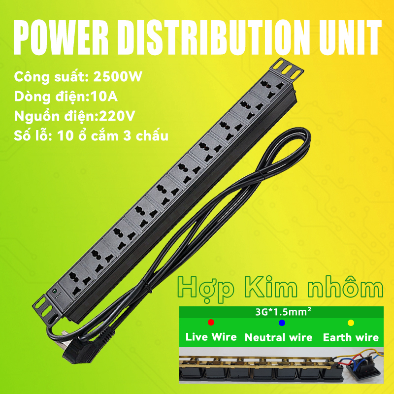Thanh Nguồn PDU， Ổ Cắm Điện 10 Chấu 10A 2500W Metal cho tủ Mạng-Rack và Server | Shopee Việt Nam