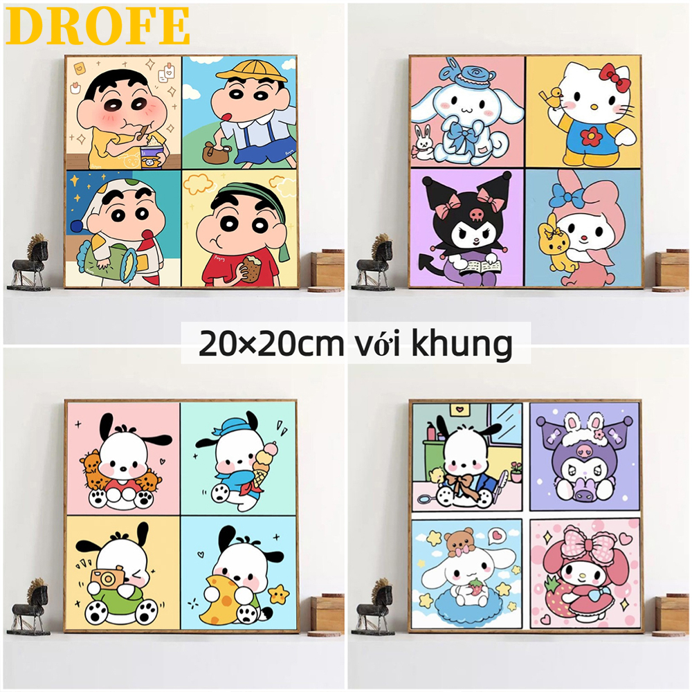 DROFE-20*20cm có khung-tranh số hoá-tranh tô màu theo số-Crayon ...
