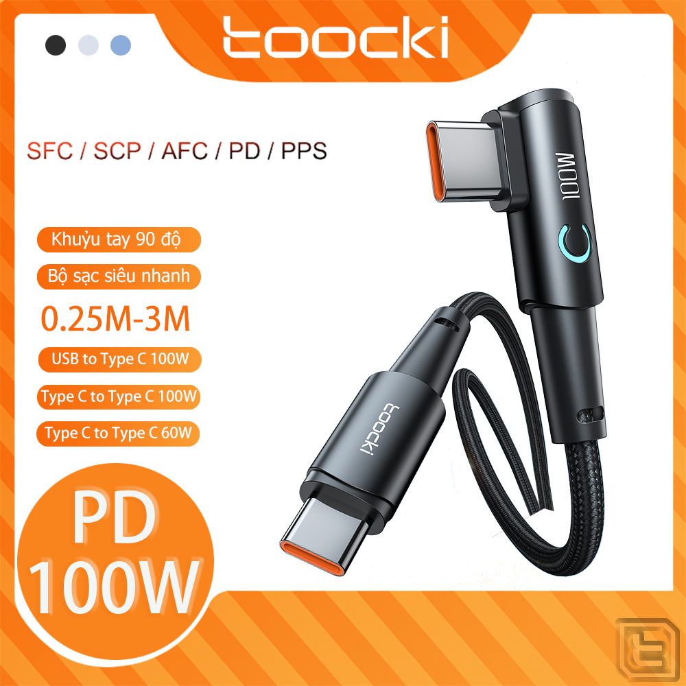 Toocki Cáp Sạc Nhanh 7A 100W USB Sang Type C USB C sang USB C Đầu 90 Độ Có Đèn Led Cho Xiaomi ...
