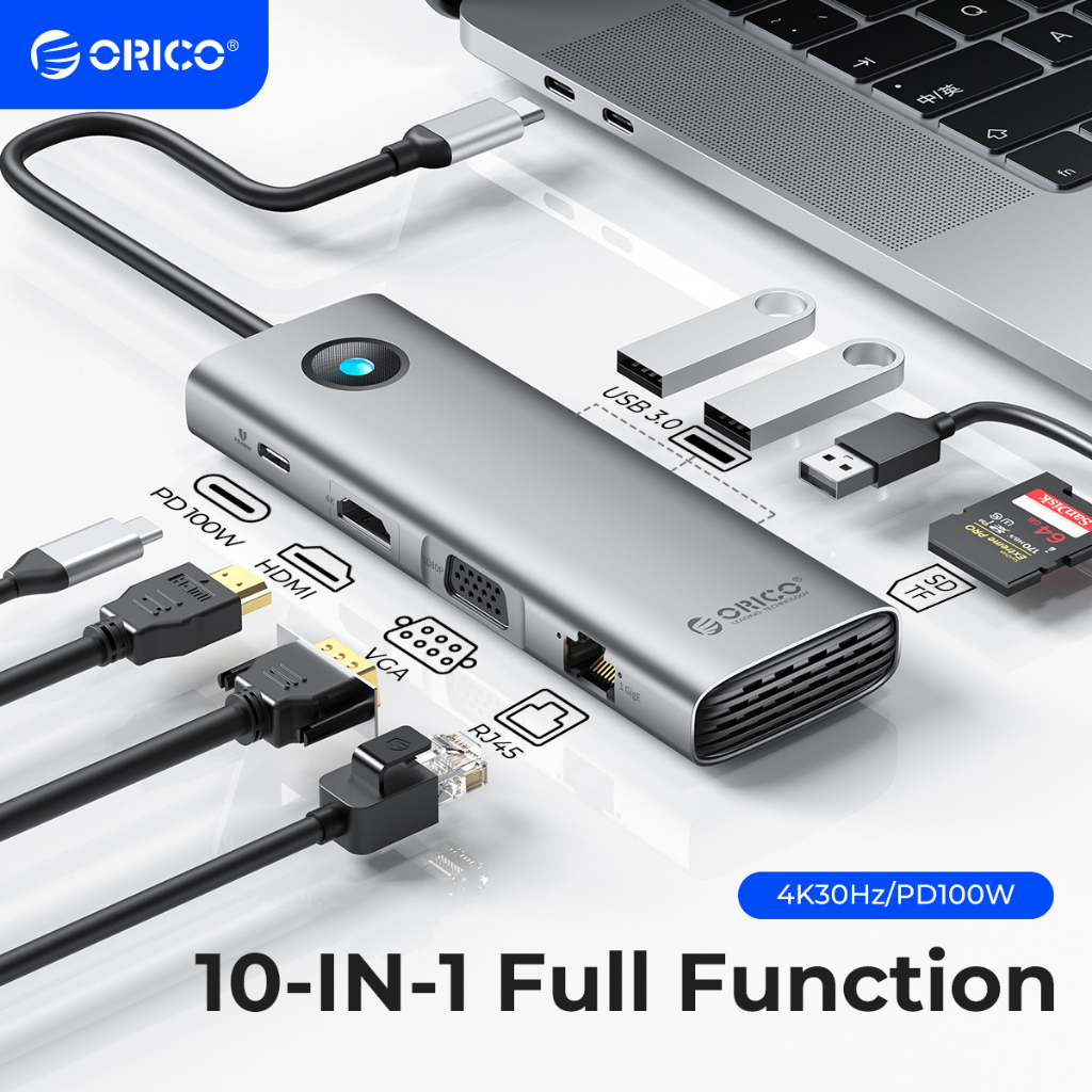 Orico USB C Hub 10 trong 1 Type C Hub với Ethernet 4K sang HDMI VGA PD ...
