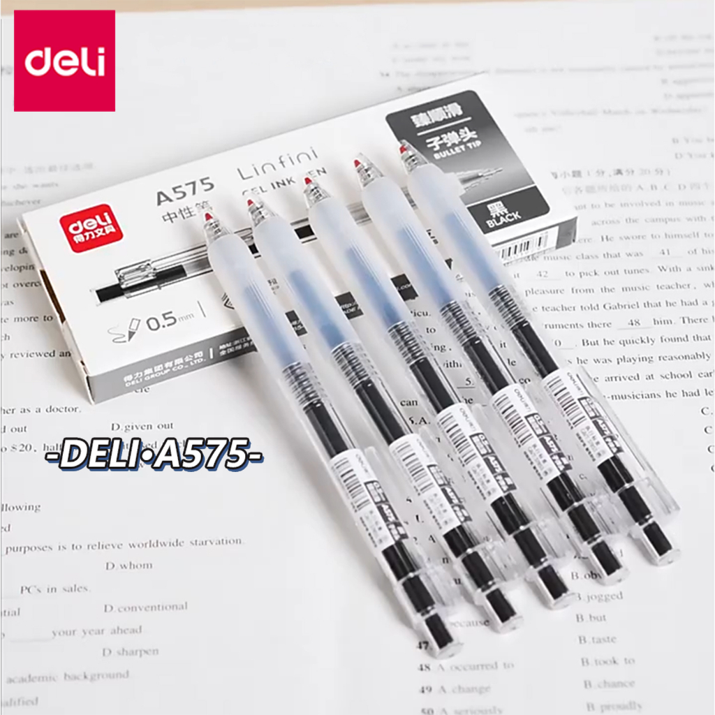 Deli A575 0.5mm bút gel màu đen đỏ đen bút mực học sinh bút viết trơn trường cung cấp văn phòng ...
