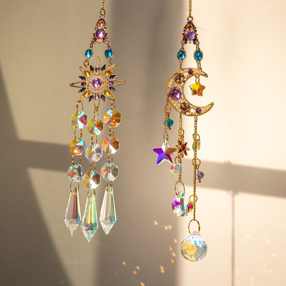 Suncatcher treo pha lê chuông gió sun moon catcher mặt dây chuyền cửa sổ thả cầu vồng lăng kính ...