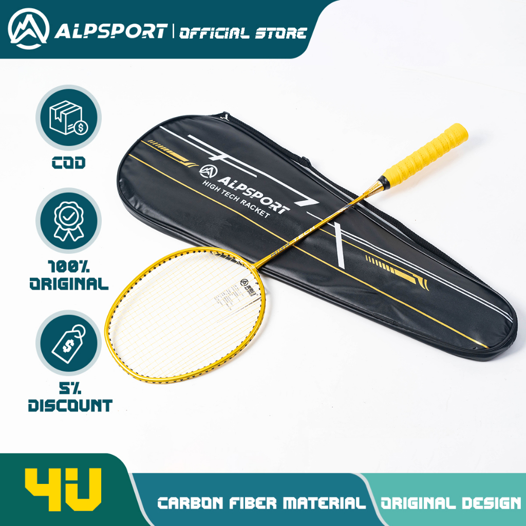 ALPSPORT RR 4U 10kg 22LBS G5 Raket Bulu Tangkis Hitam Desain Asli ...