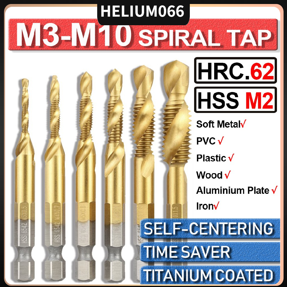 M3-M10 Bộ 6 Mũi Khoan Taro Ren Mạ TItan Thép Gió HSS Cao Cấp 1/4" Helium066 | Shopee Việt Nam