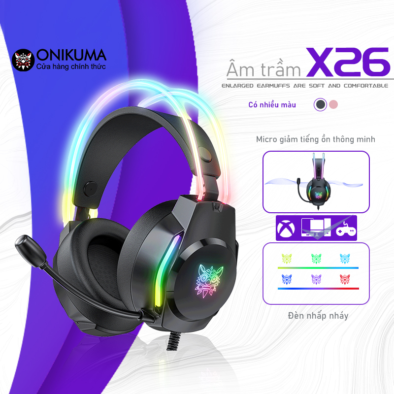 Tai Nghe Chơi Game Chụp Tai Có Dây ONIKUMA X26 Có Mic Có Đèn RGB/ LED, Cho Máy Tính/ PC/ Laptop ...