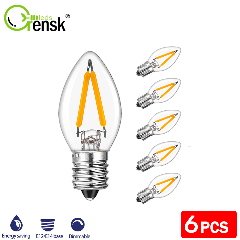 Set 6 Bóng Đèn led mini c7 1w e12 / e14 Ánh Sáng Trắng Ấm Kiểu vintage Trang Trí Nhà Cửa Dịp ...