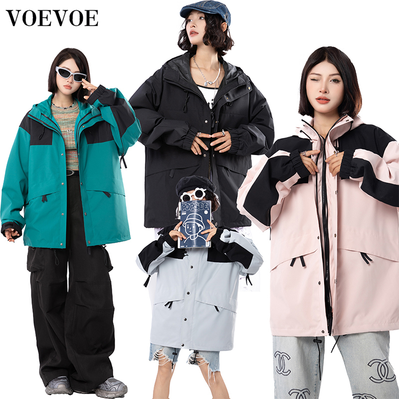 Voevoe Áo Khoác Dáng Rộng Giản Dị Chống Gió Chống Nước Có Mũ Trùm Đầu [Phong Cách unisex ...
