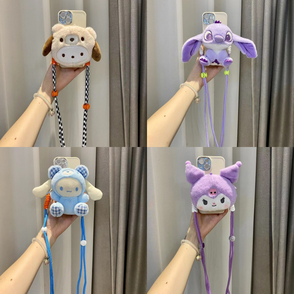Hot cartoon plush mobile phone back clip crossbody rope chain mobile ...