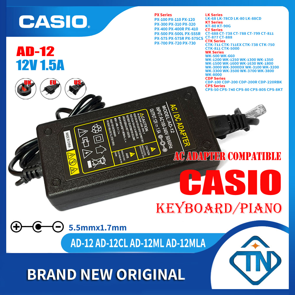 Bộ sạc nguồn AC 12V 1.5A AD-12 AD-12ML cho Casio KT-80 KT-90G CDP-100 ...