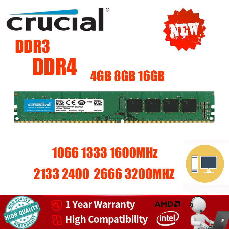 Dektop RAM 4GB 8GB Crucial DDR4 2133MHZ 2400MHZ 2666MHZ DDR3 1066 MHz ...