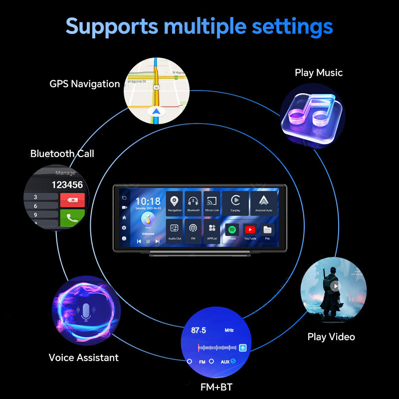 Elkeva 8 Core 4 + 64GB Android 12 Xe DVR 5G WiFi Không Dây CarPlay Android Tự Động Ống Kính Kép ...