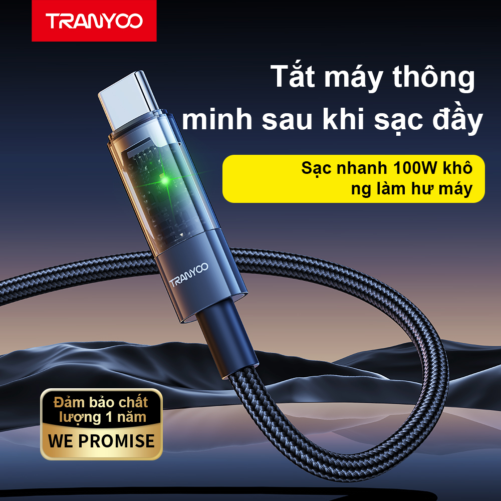 Cáp truyền dữ liệu Cáp sạc Type-C TRANYOO CC-1 100W Cáp sạc nhanh 1.2m tắt nguồn thông minh ...