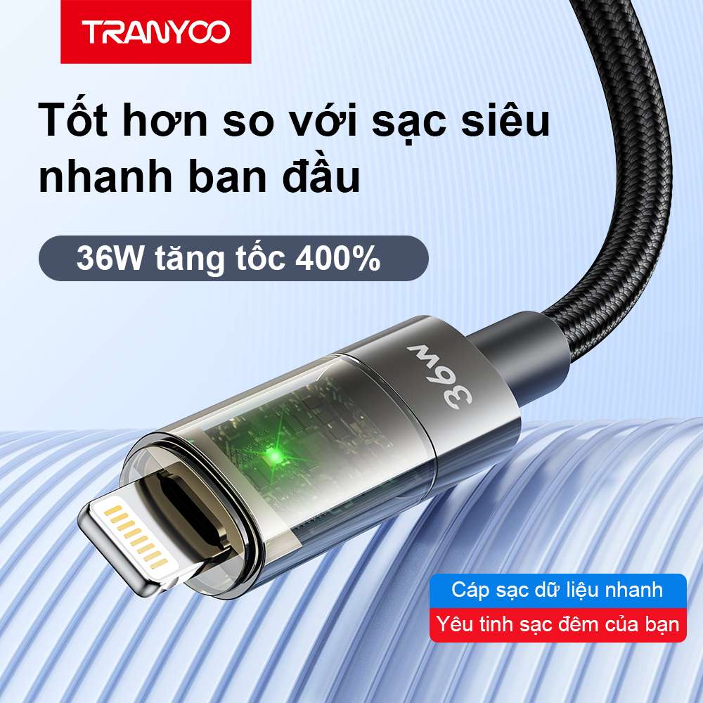 Cáp truyền dữ liệu Cáp sạc Type-C TRANYOO CL-1 PD36W Cáp sạc nhanh 1.2m tắt nguồn thông minh Cáp ...