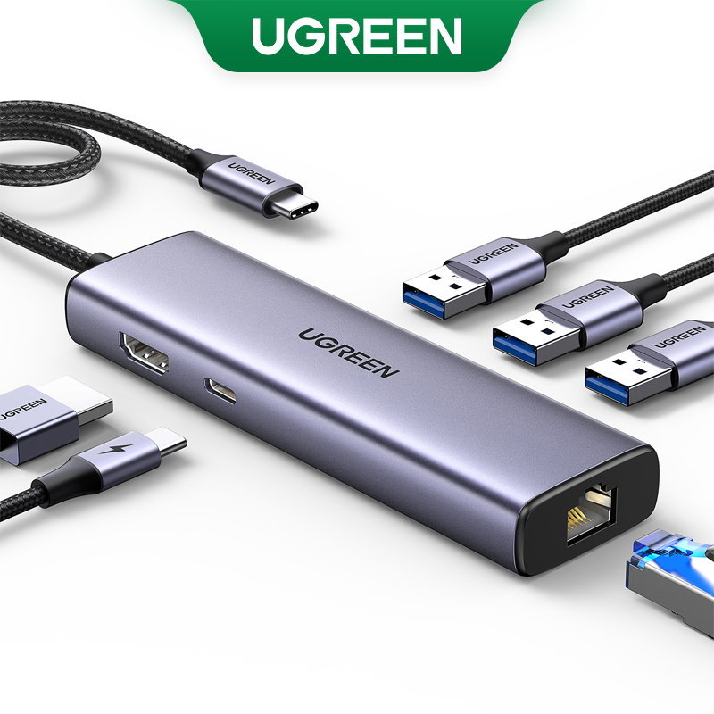 Ugreen USB C Hub 4K30Hz 6 trong 1 Hub Type-C sang HDMI RJ45 USB A 3.0 Bộ chuyển đổi PD cho ...
