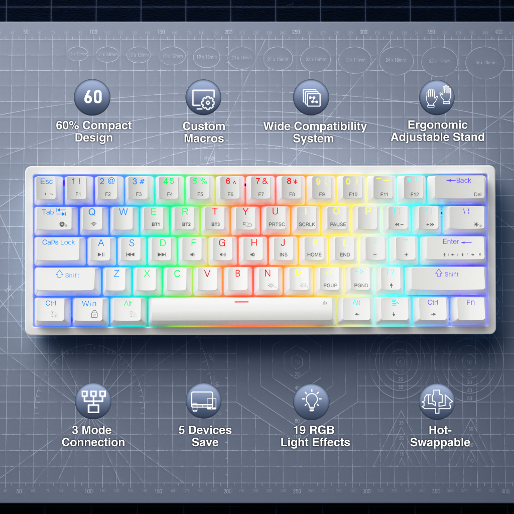 Bàn phím cơ khí AULA Solakaka SK961 Bluetooth 5.0/2.4G/có dây 61 phím ...