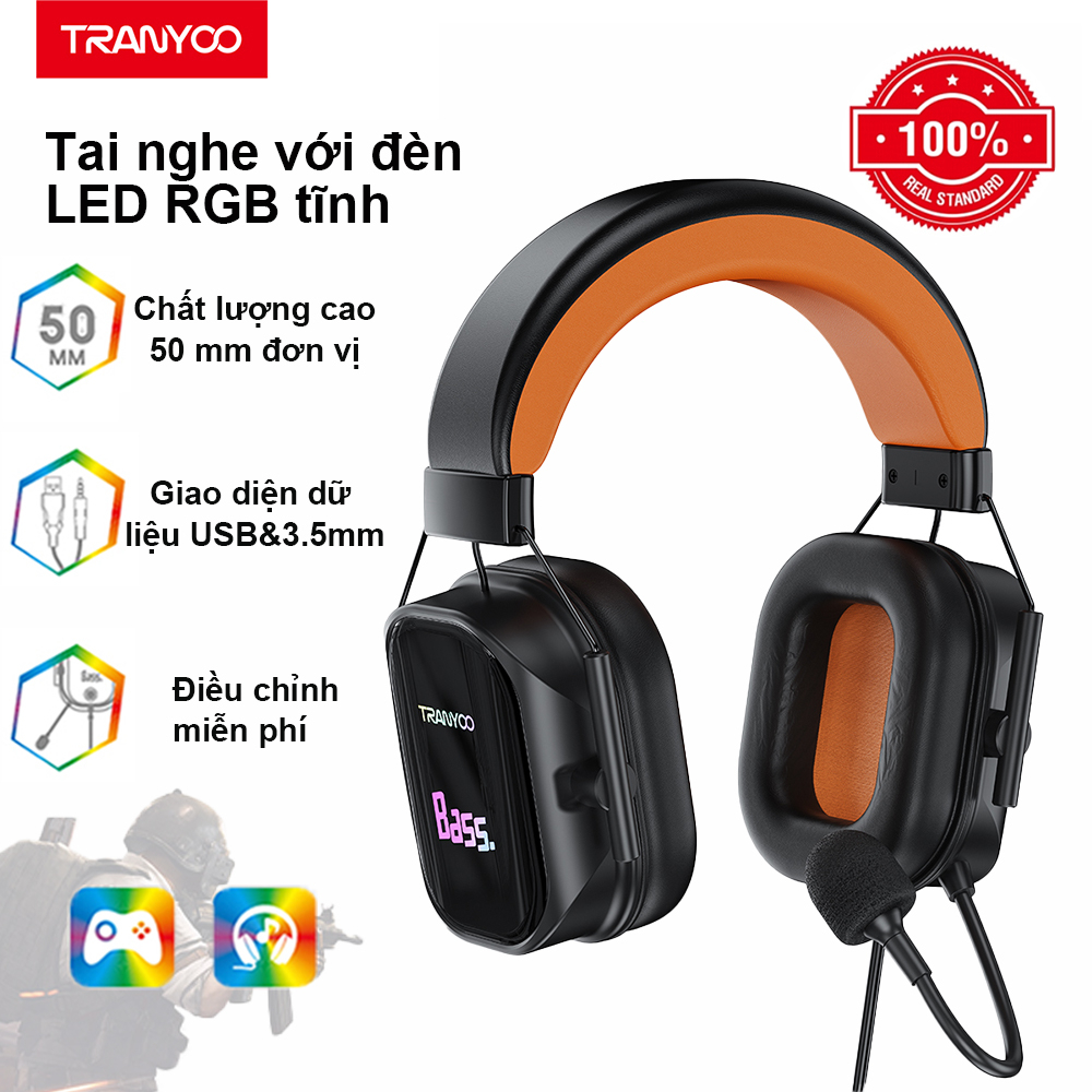 tai nghe gaming TRANYOO T-H5 với tai nghe có dây âm thanh nổi 7.1 Mic dành cho máy tính xách tay ...