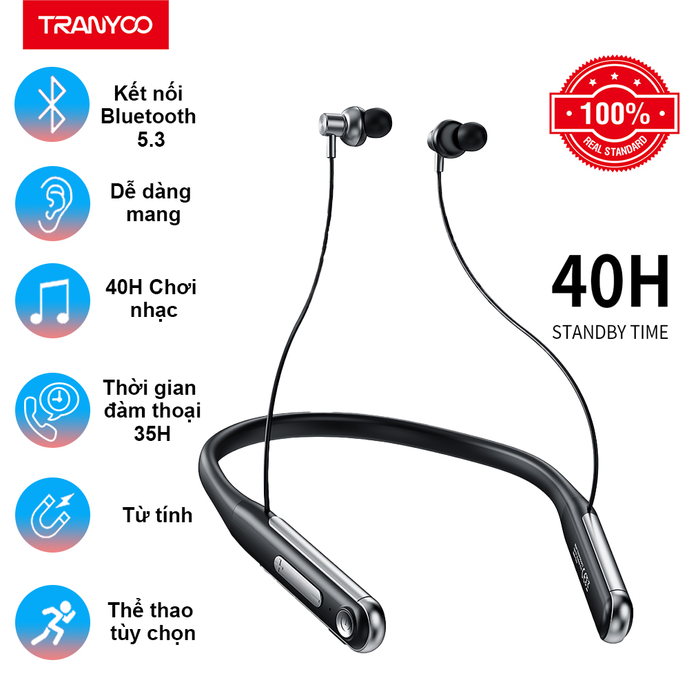 Tai nghe Bluetooth 5.0 TRANYOO T-M15 Tai nghe không dây thể thao có micrô Thiết kế hấp thụ từ ...