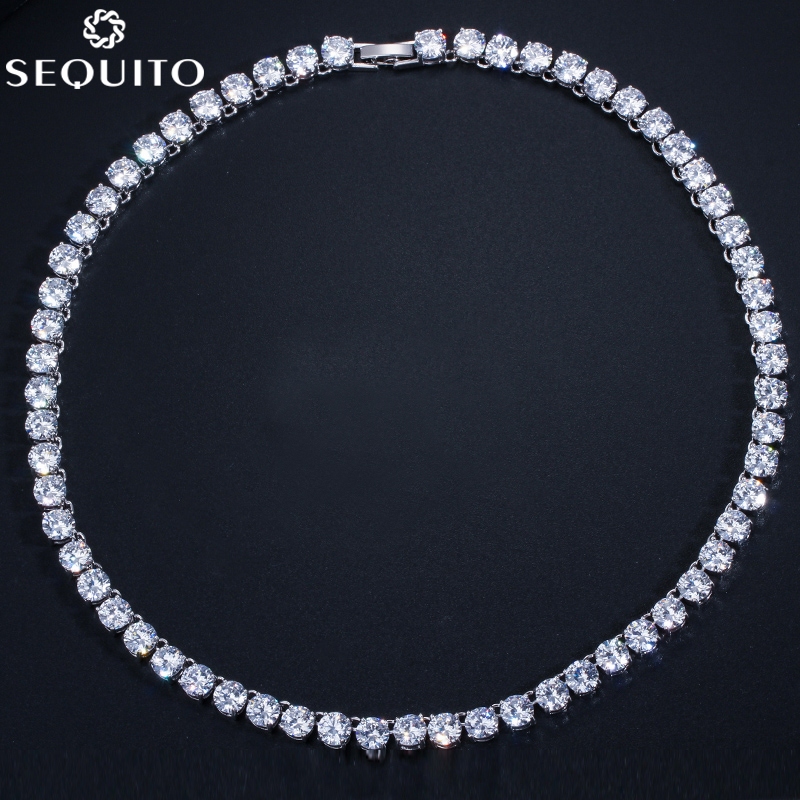 SEQUITO Chất Lượng Cao CZ Zirconia Pha Lê Vòng Cổ Vàng Trắng Tiệc Cưới ...