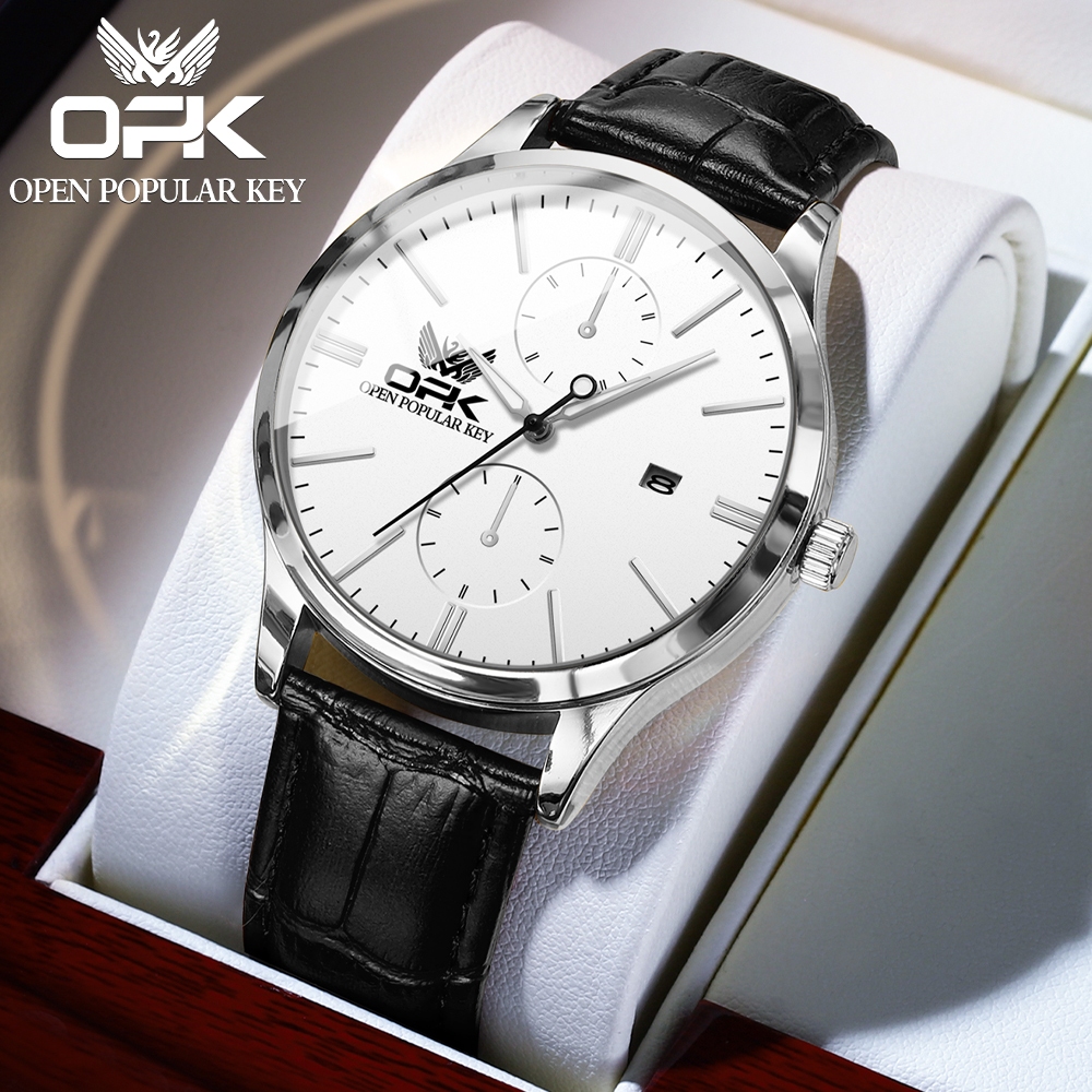 Đồng hồ nam OPK 8159 chính hãng dây da có chức năng lịch chống nước mặt ...