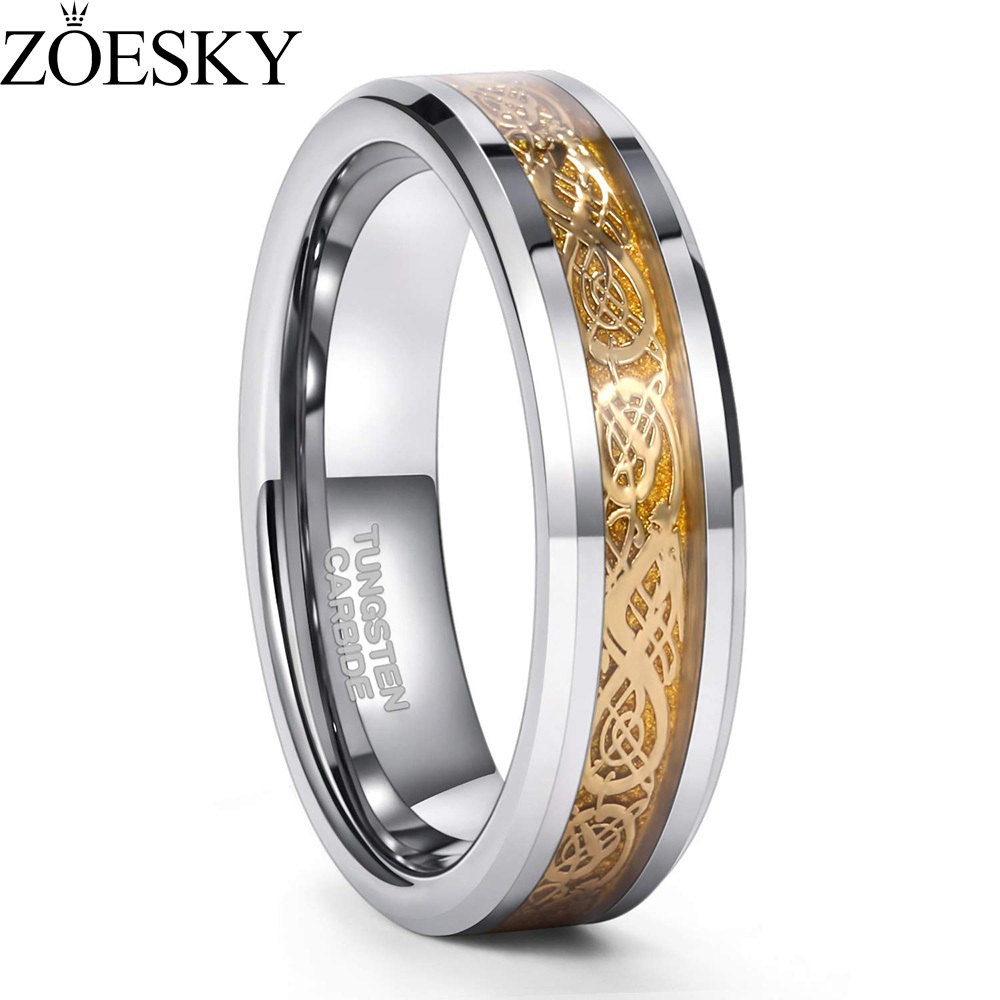 Zoesky 6mm Celtic Vonfram Nhẫn Nam Nữ Thiết Kế Rồng Vonfram Carbide Dây ...