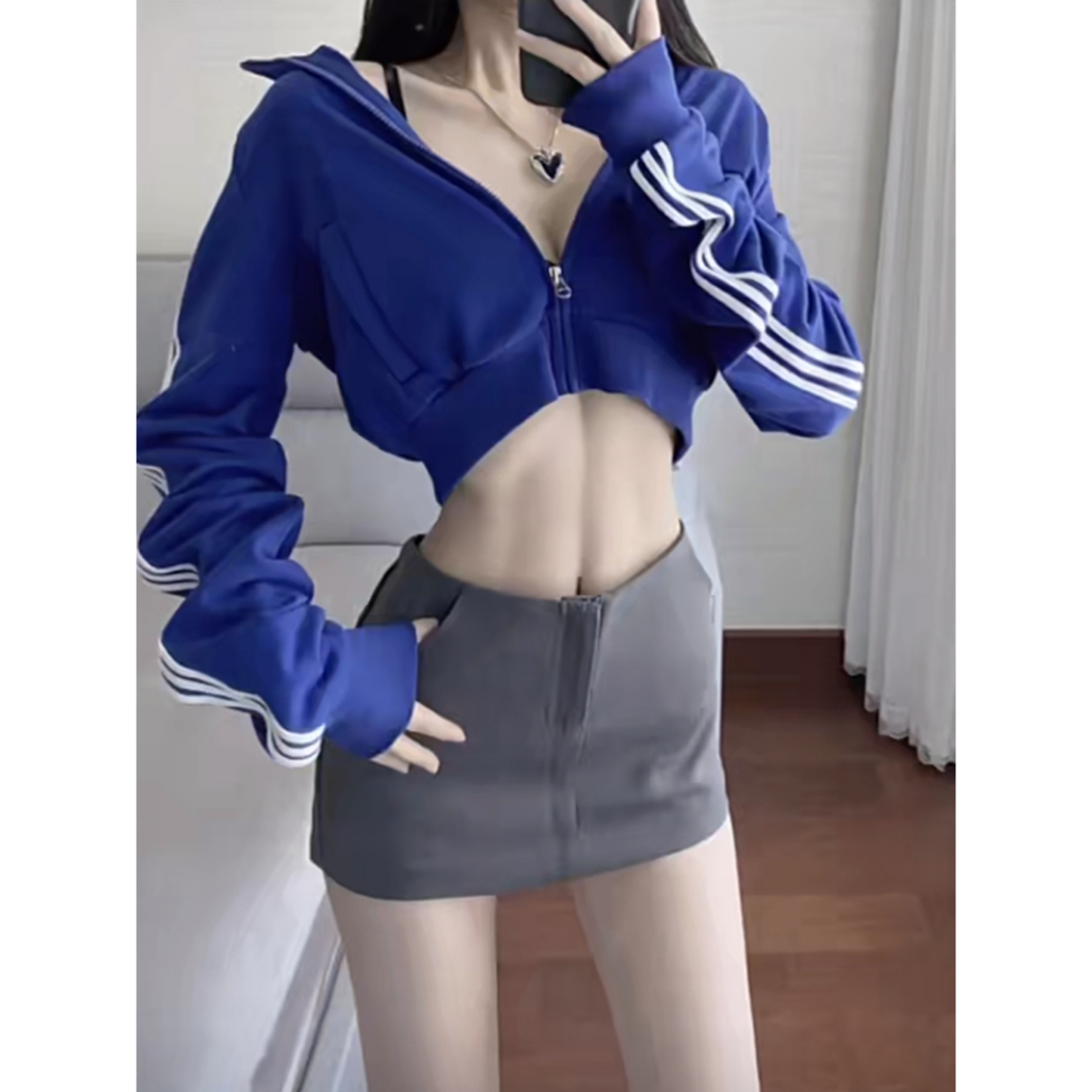 Kaisike Áo Khoác cardigan Lửng Tay Dài Cổ Đứng Có Khóa Kéo Phong Cách Mỹ Cho Nữ | Shopee Việt Nam