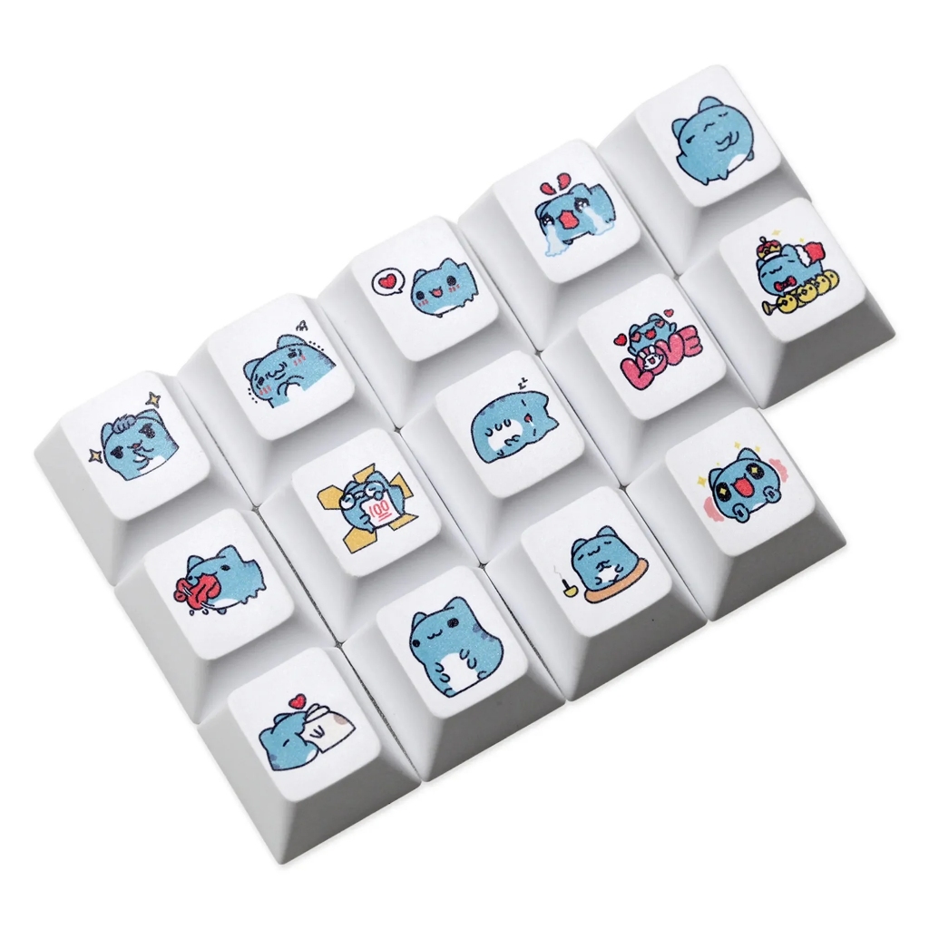 Cute BLUE CAT CHERRY PROFILE KEYCAP MEME KEYCAP DYE SUBBED KEYCAP CHO ...