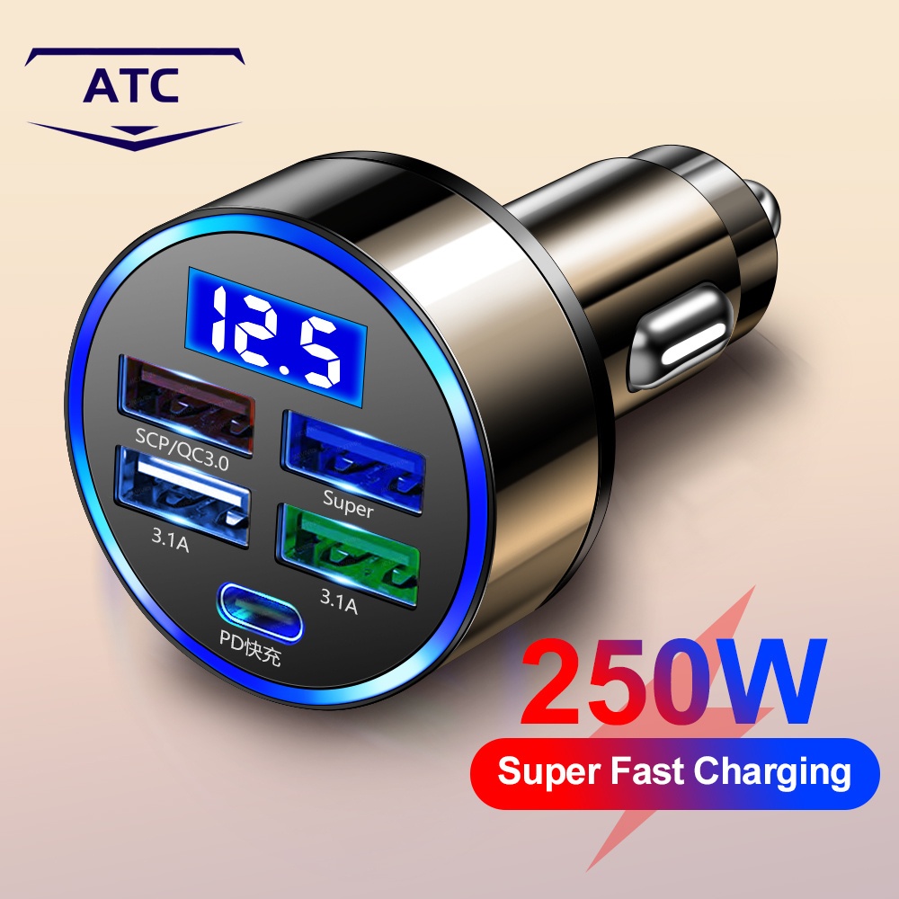 12V/24V Tẩu Sạc Nhanh PD QC3.0 USB C 5 Cổng 250W Có Đèn LED Cho Xe Hơi | Shopee Việt Nam