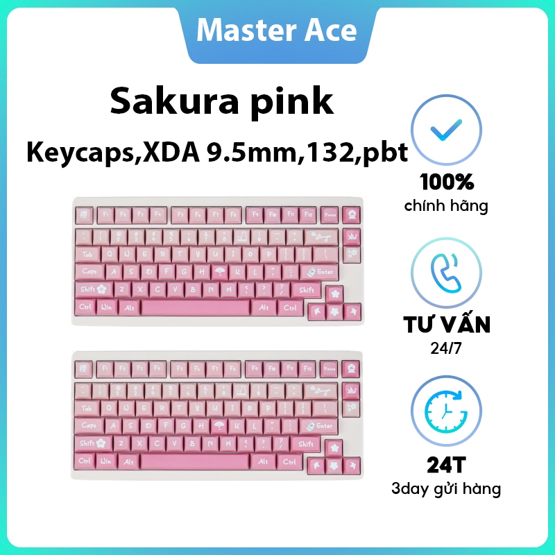 [Master ace]Keycaps chủ đề màu hồng Sakura, keycap 131 phím, chiều cao ...