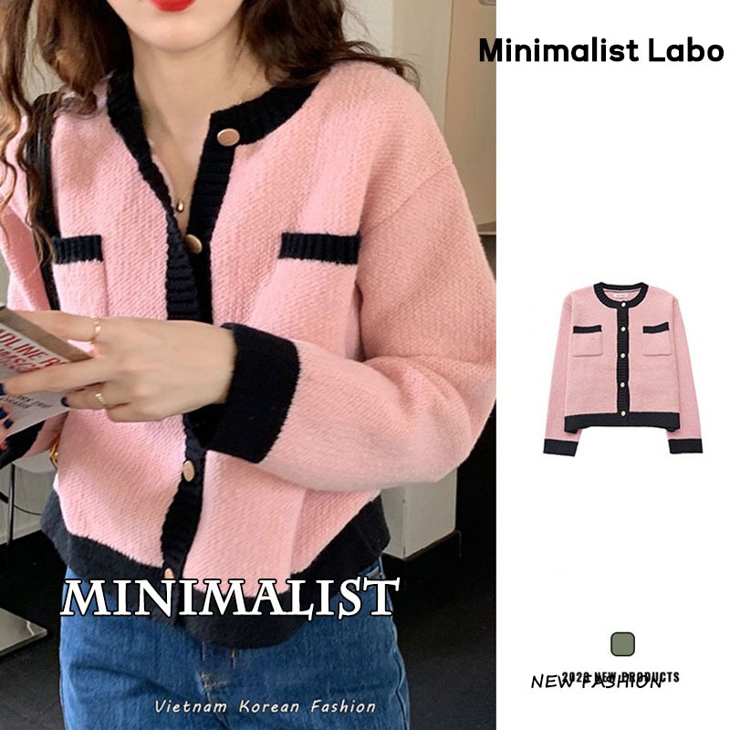 Minimalist Labo Áo croptop tay dài cổ tròn phong cách Hàn Quốc thời ...