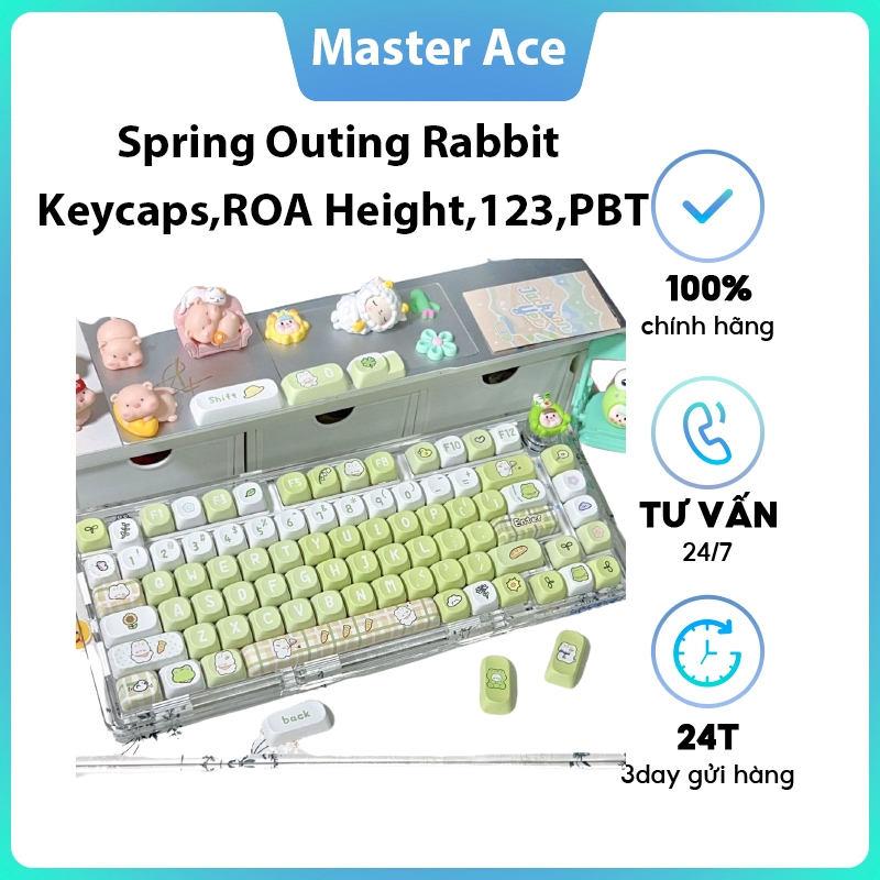 [Master ace]Keycap chủ đề Spring Outing Rabbit, keycaps 123 phím, chiều cao ROA, thăng hoa PBT ...