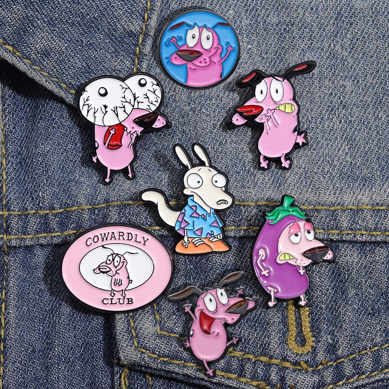 Chất Lượng Cao Dũng Cảm Timid Chó Động Vật Men Pin Bộ Sưu Tập Hoạt Hình Ve Áo Huy Hiệu Ba Lô ...