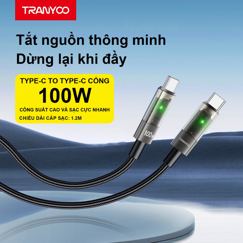Cáp truyền dữ liệu Cáp sạc Type-C TRANYOO CC-1 100W Cáp sạc nhanh 1.2m tắt nguồn thông minh ...