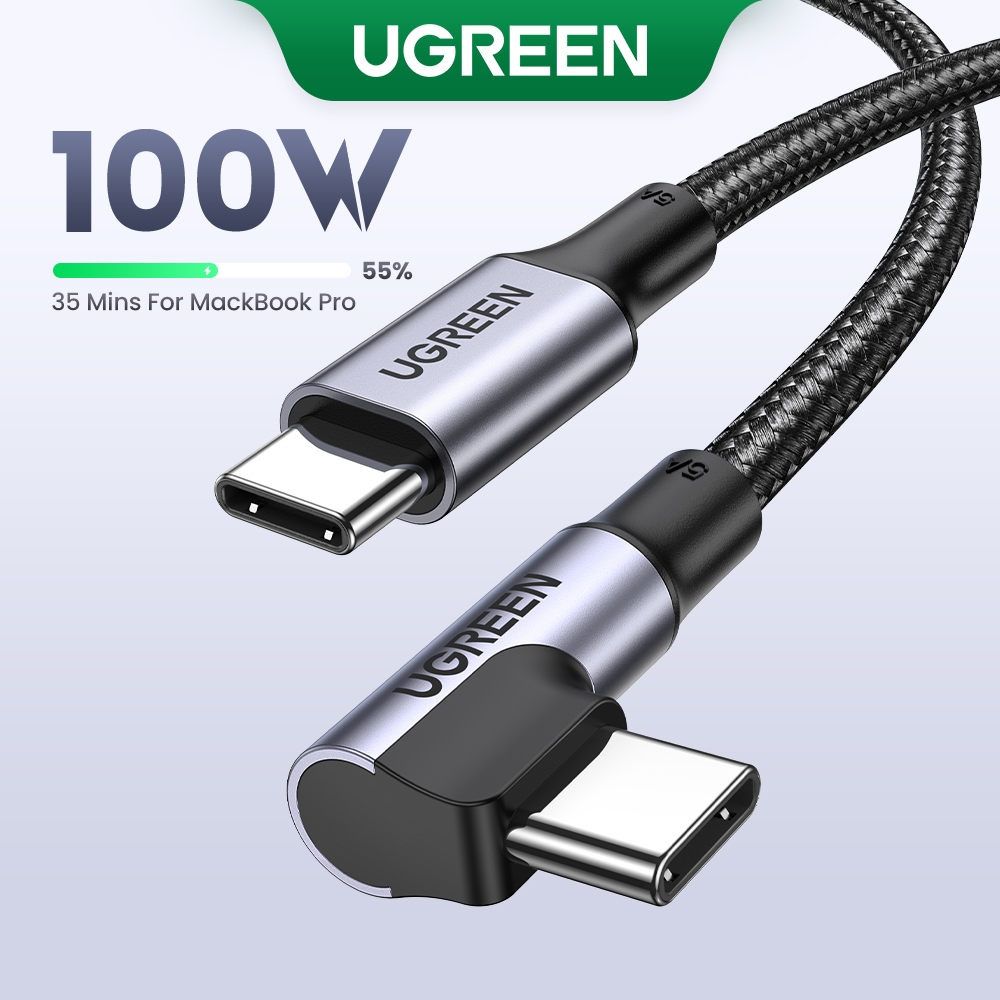 Cáp UGREEN 100W 5A USB C sang USB C Góc phải PD Sạc nhanh Loại C Cáp dữ liệu nguồn 90 độ ...