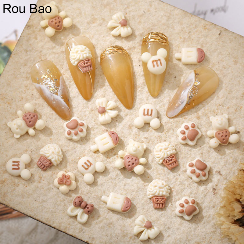 50 Phụ kiện trang trí móng tay nghệ thuật ROU BAO series gấu dâu mèo ...