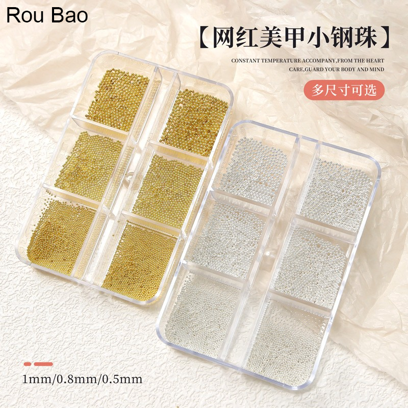 Hộp 6 ngăn hạt kim loại ROU BAO mini màu vàng / bạc nhỏ dùng trang trí ...