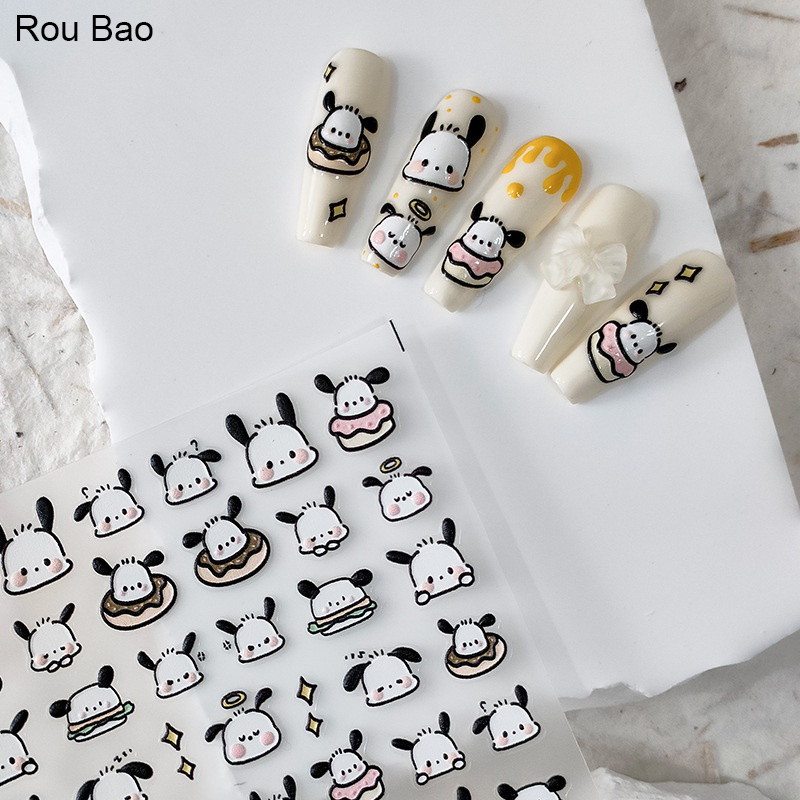 Miếng dán móng tay ROU BAO ts-1926 trong suốt họa tiết hoạt hình cún pochacco 5D dễ thương ...