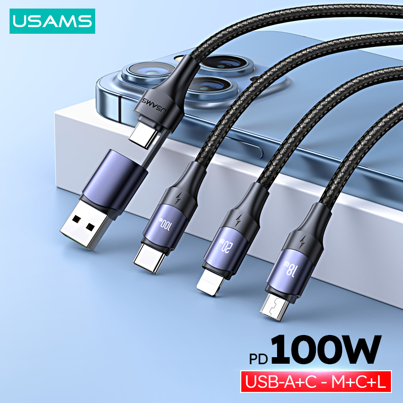 Dây Cáp Sạc Nhanh USAMS U71 5 Trong 1 100W USB Type C IP Dành Cho 1phone15 IPd Android IP8-14 ...