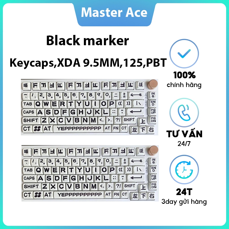 [Master ace]Keycap theo chủ đề bút đánh dấu màu đen, keycaps 125 phím, chiều cao XDA 9,5MM ...