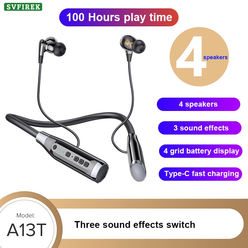 Tai nghe Bluetooth 100 giờ Tai nghe Bluetooth5.0 gắn trên cổ 4 loa Tai ...