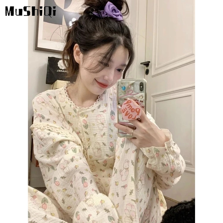 Mushiqi Bộ Đồ Ngủ In Hình Thỏ Hoạt Hình Phong Cách Nhật Bản Dành Cho Nữ ...