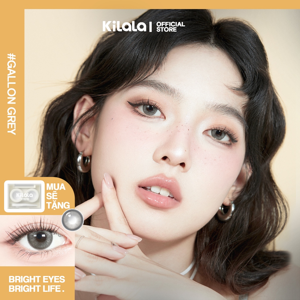 Kính áp tròng Kilala màu xám Gallon Grey lens cận 6 tháng DIA 14.5mm có ...