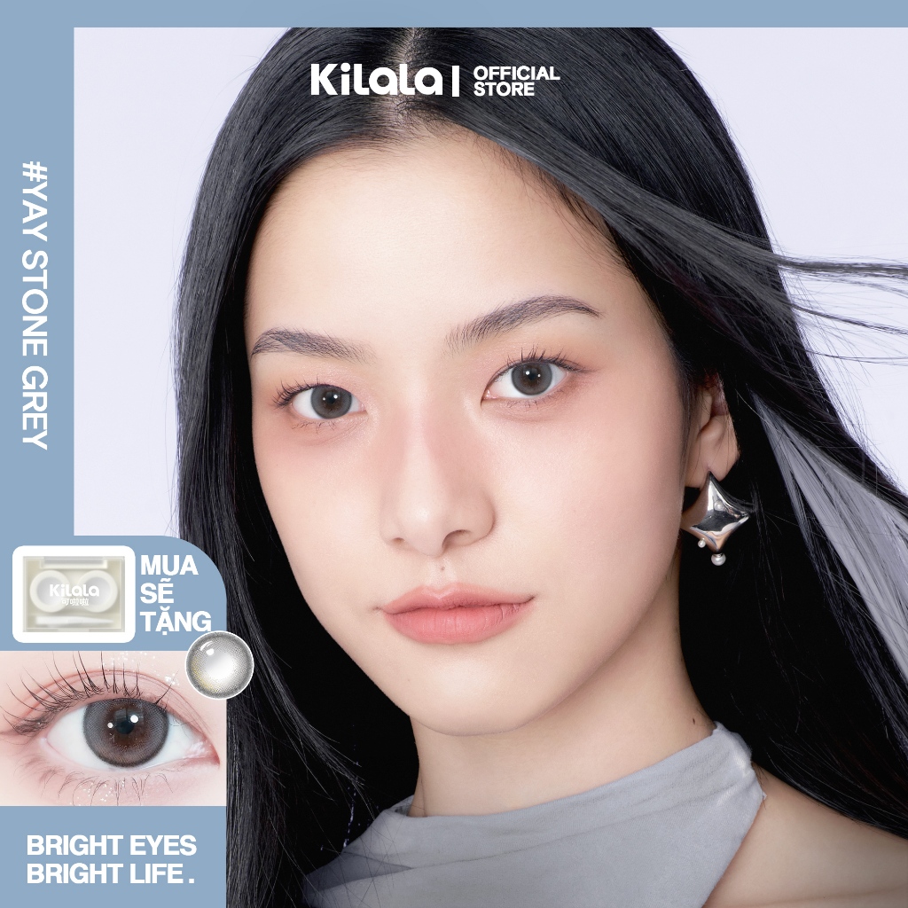 Kính áp tròng Kilala màu xám Yay Stone Grey lens cận 1 tháng DIA 14.2mm ...
