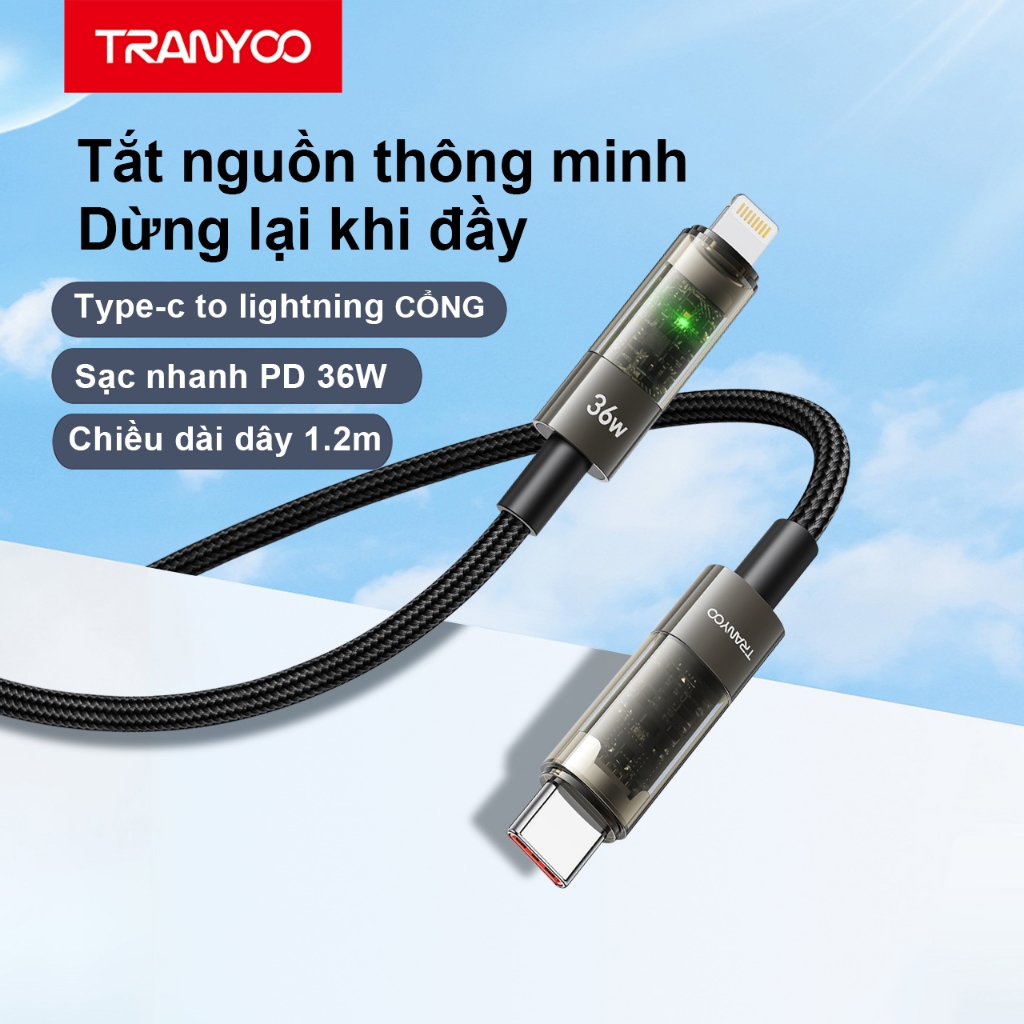 Cáp truyền dữ liệu Cáp sạc Type-C TRANYOO CL-1 PD36W Cáp sạc nhanh 1.2m tắt nguồn thông minh Cáp ...