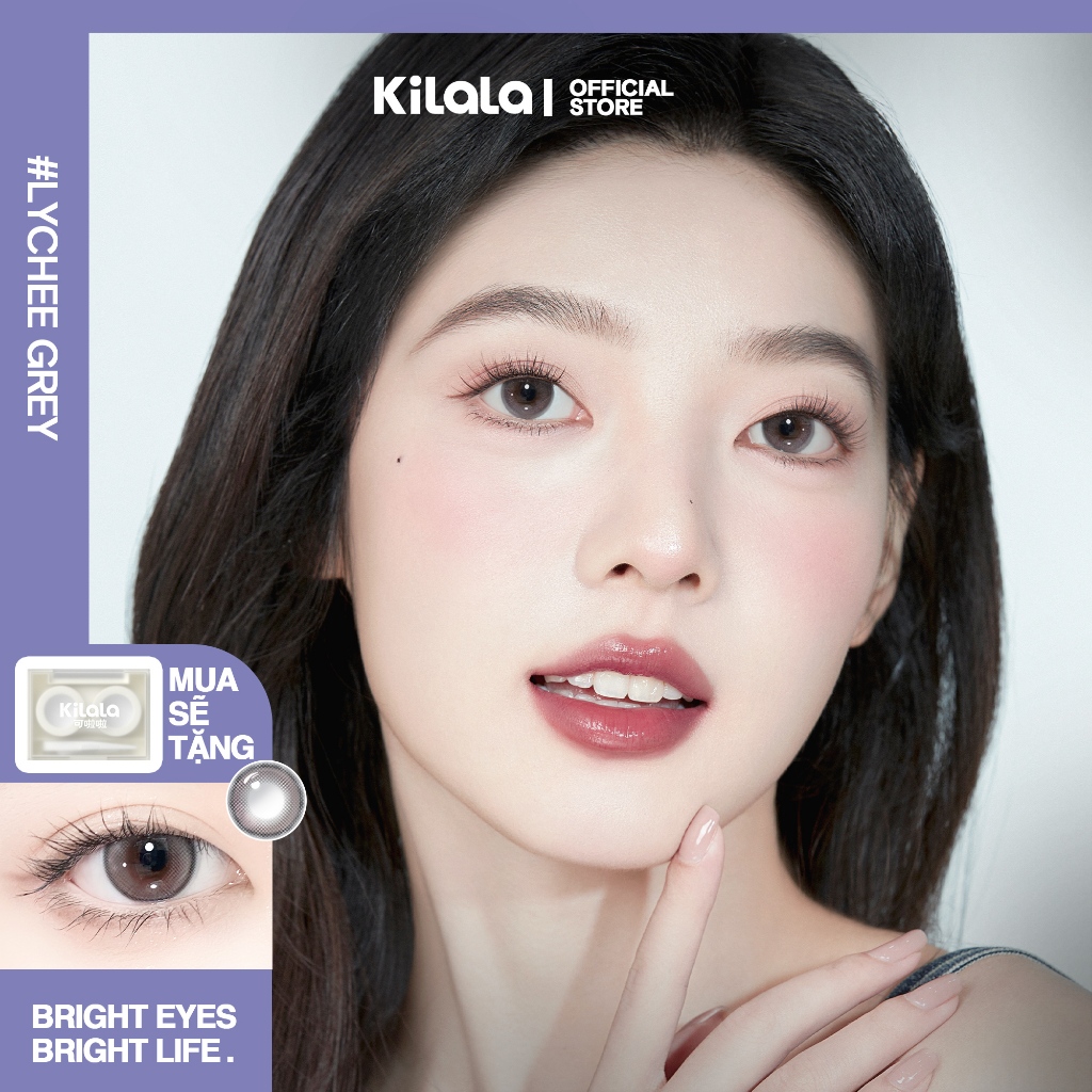 Kính áp tròng Kilala màu xám Lychee Grey lens cận 6 tháng DIA 14.2mm có ...